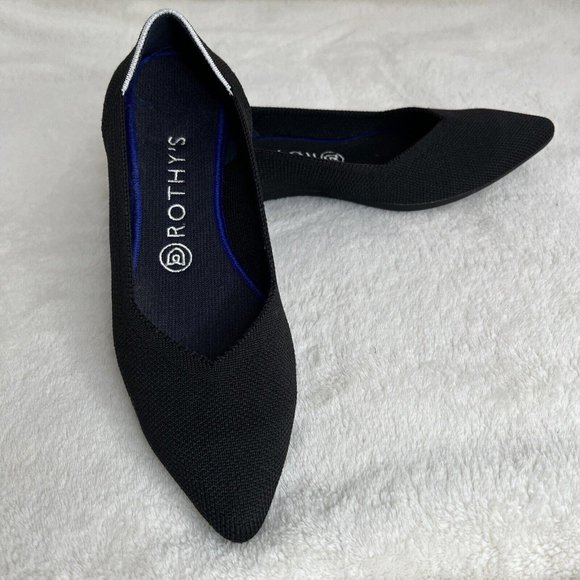 Shoes | Rothys Pointed Toe Flat Shoe Knit Black Solid White Halo Size ...
